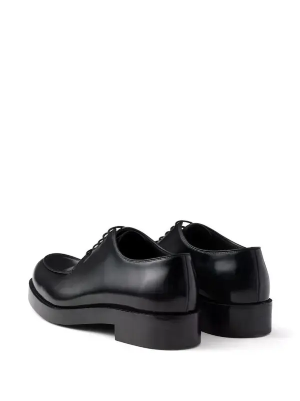 Prada Brushed Leather Derby Shoes - Black