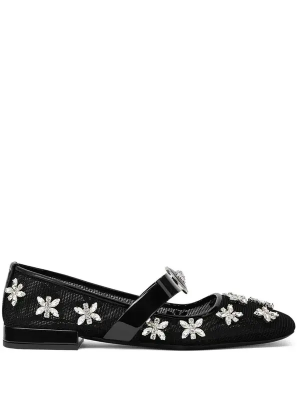 Versace Ribbon Ballerina Shoes With Crystal Embellishments