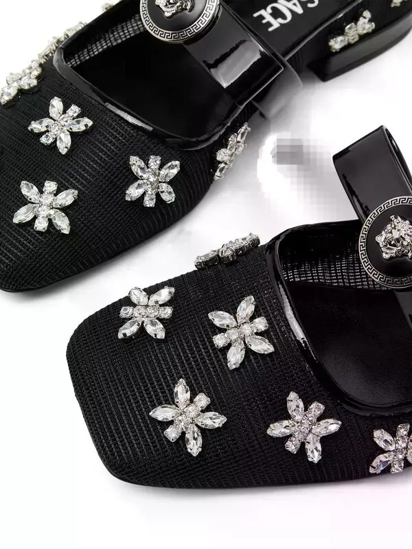 Versace Ribbon Ballerina Shoes With Crystal Embellishments