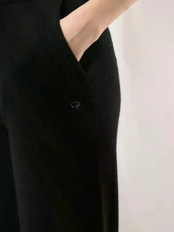 Chinti & Parker Cashmere Wide Leg Track Pants - Black