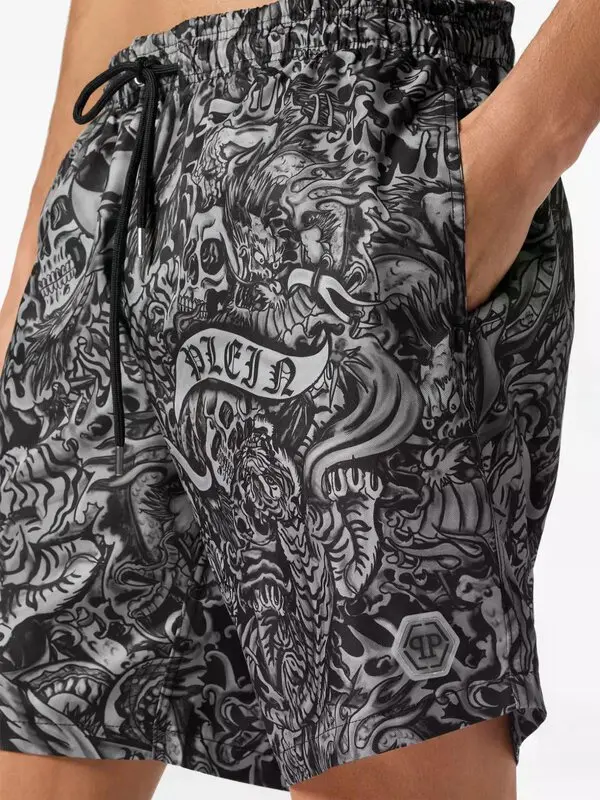 Philipp Plein Tattoo-print Drawstring Swim Shorts