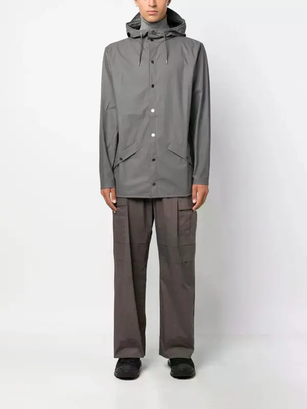 Rains Drawstring Hood Press-stud Parka Coat - Grey