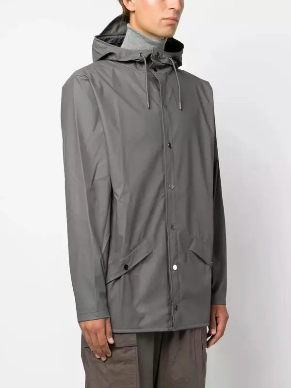 Rains Drawstring Hood Press-stud Parka Coat - Grey