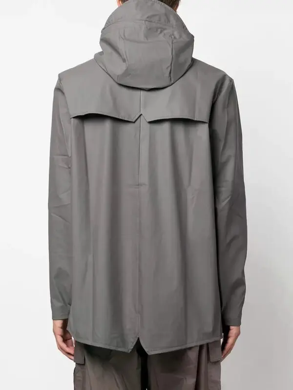 Rains Drawstring Hood Press-stud Parka Coat - Grey