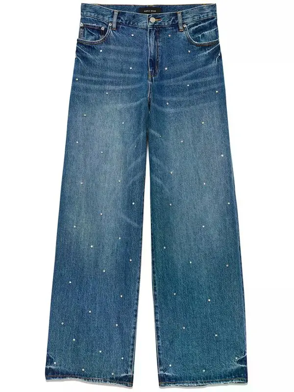 PURPLE BRAND Rhinestone Embellished Wide-leg Jeans - Blue