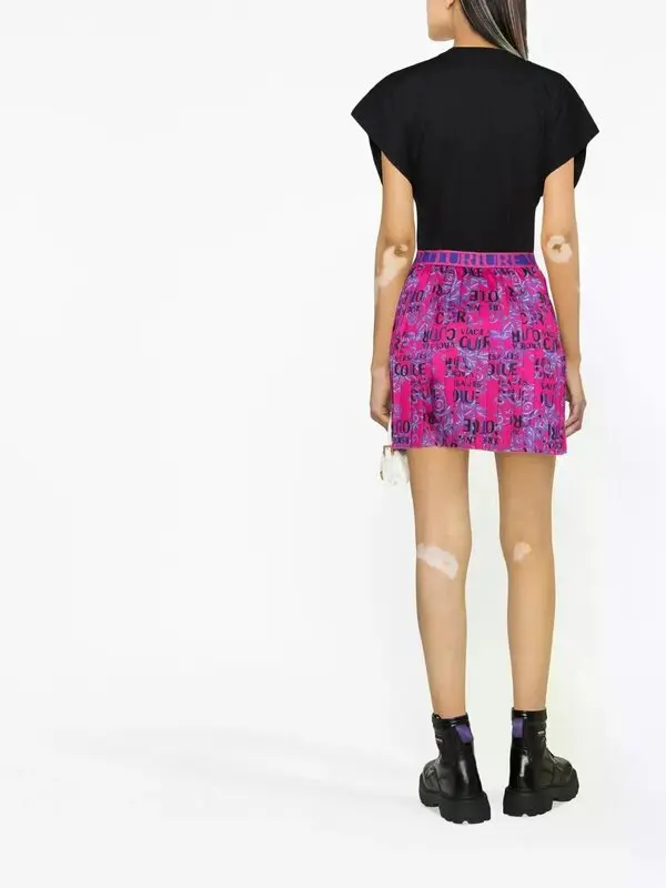 Versace Logo Couture Pleated Miniskirt