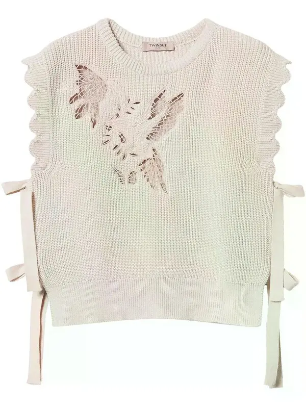 TWINSET Embroidered Lace-detail Knit Top
