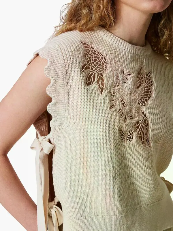 TWINSET Embroidered Lace-detail Knit Top