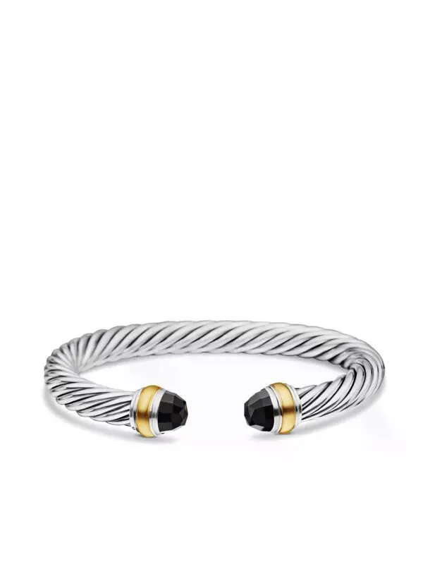 David Yurman 14kt Yellow Gold And Sterling Black Onyx Cable Bracelet - Silver