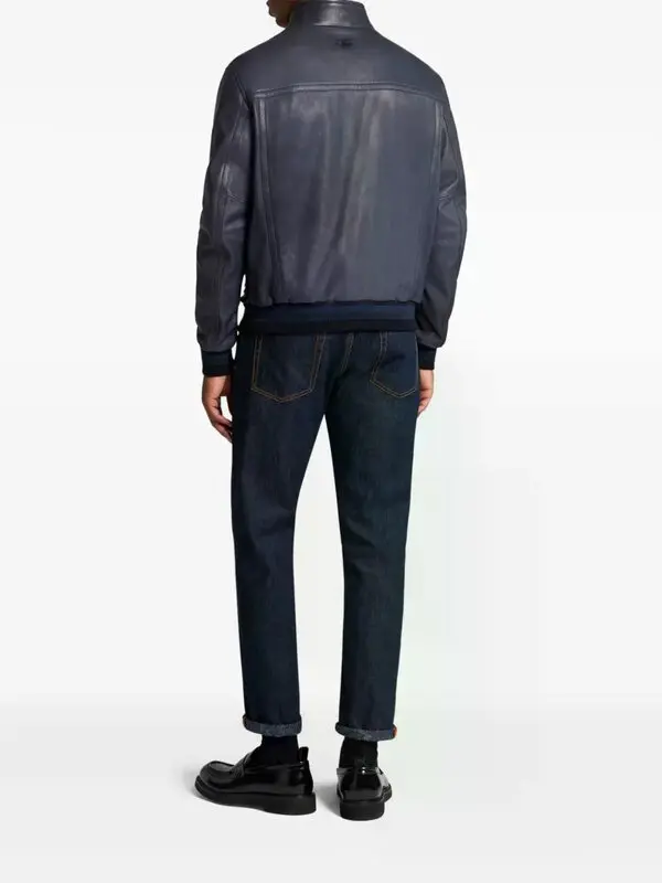 Etro Leather Bomber Jacket With Signature Motif