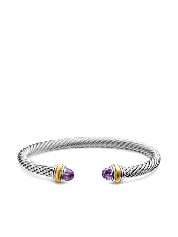 David Yurman 14kt Yellow Gold And Sterling Amethyst Cable Bracelet - Silver