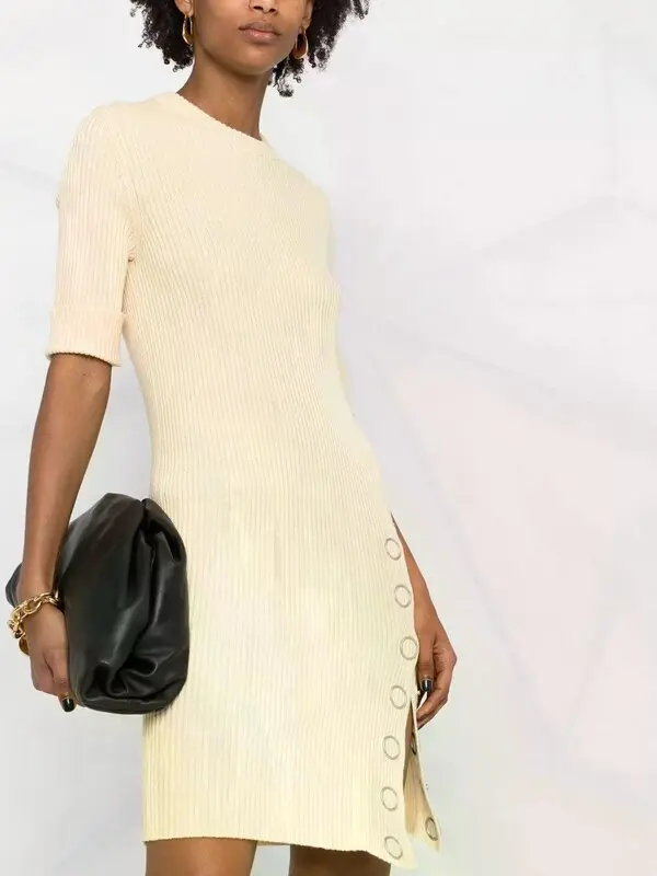 JIL SANDER Ribbed-knit Short Tunic Dress With Side Buttons