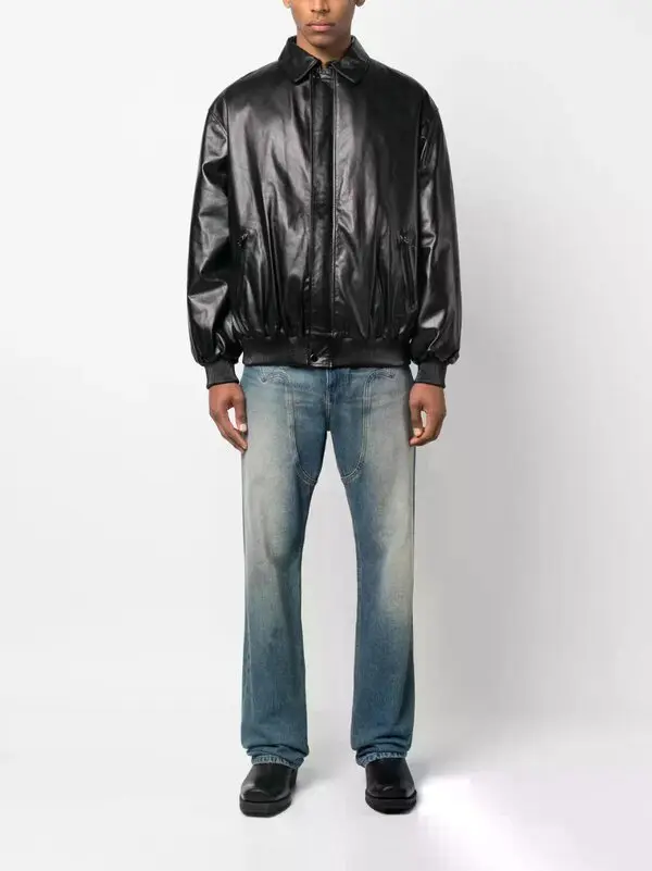 MANOKHI Leather Biker Bomber Jacket