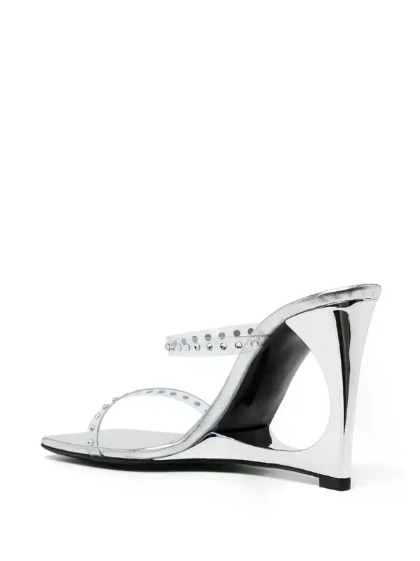 Les Petits Joueurs Lucas Crystal Embellished Wedge Sandals - Silver