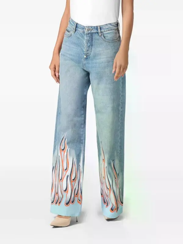 Philipp Plein Flame Print Skater Jeans - Blue