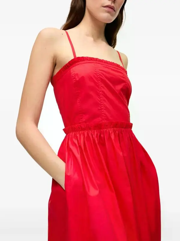 GANNI Midi Dress With Smocked Panel And Spaghetti Straps