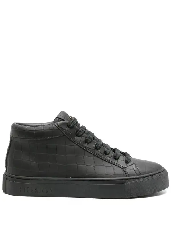 HIDE&JACK Essence Croc Effect Leather Sneakers - Black