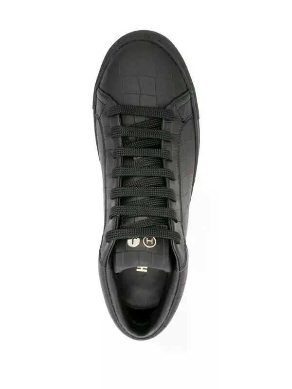HIDE&JACK Essence Croc Effect Leather Sneakers - Black