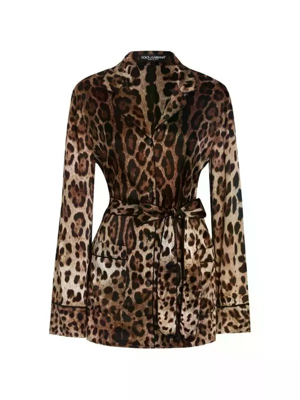 Dolce & Gabbana Leopard-print Belted Pajama Shirt - Brown
