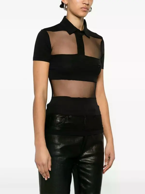 Coperni Striped Sheer Polo Top