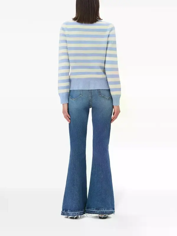 GANNI Striped Cat Graphic Knit Sweater - Blue