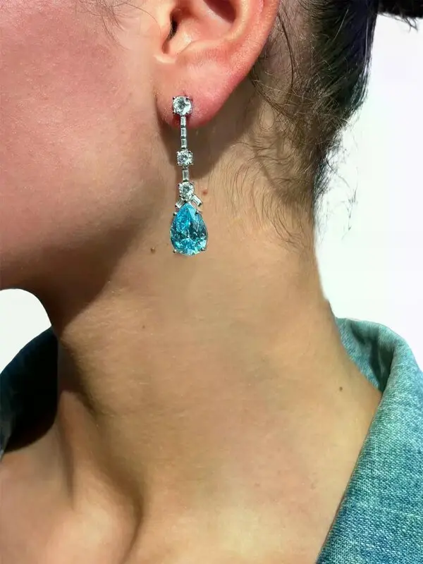 JUWELINA PARIS Aquamarine And White Gemstone Drop Earrings In Sterling Rhodium Vermeil