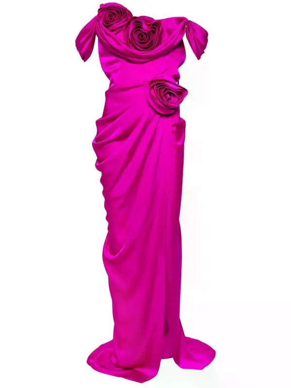 ANA RADU Floral-appliqué Draped Gown - Pink