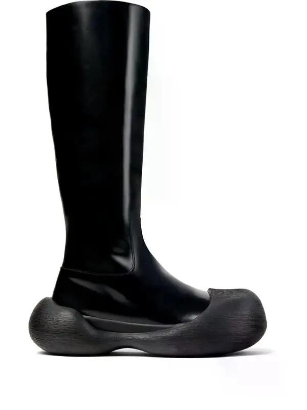 Camper Caramba Round-toe Leather Boots With Rubber Toecap And Side Zip - Black