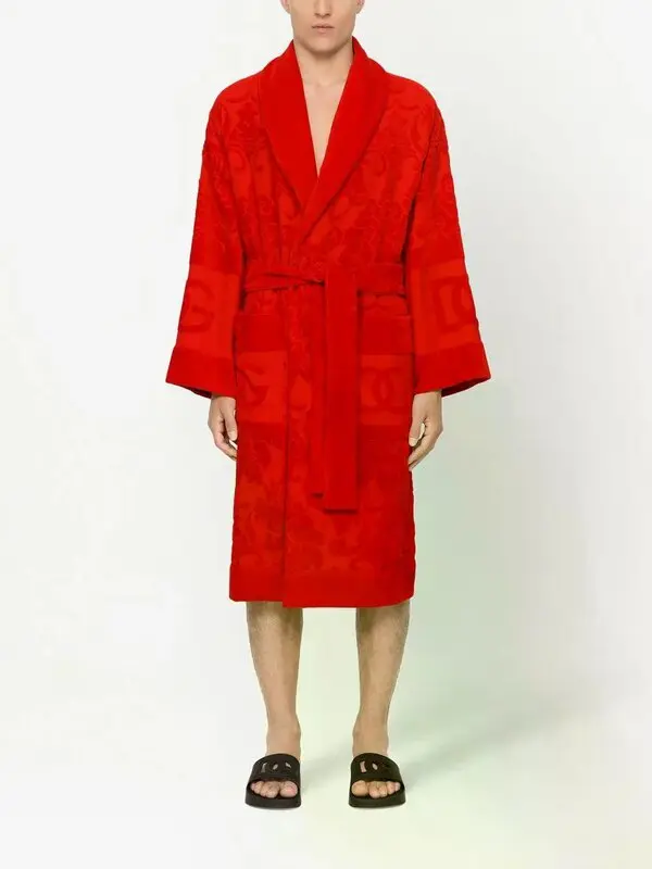 Dolce & Gabbana Terry Cotton Jacquard Bath Robe - Red