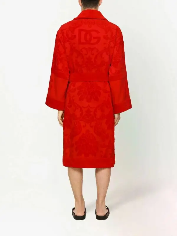 Dolce & Gabbana Terry Cotton Jacquard Bath Robe - Red