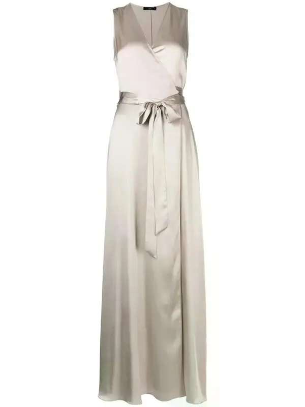 Voz Silver-tone Silk Satin Wrap Maxi Dress - Grey