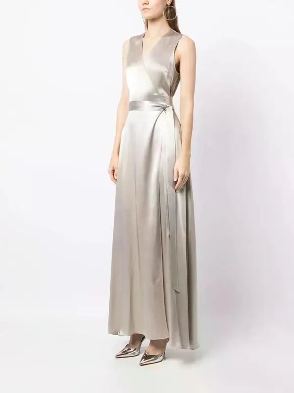 Voz Silver-tone Silk Satin Wrap Maxi Dress - Grey