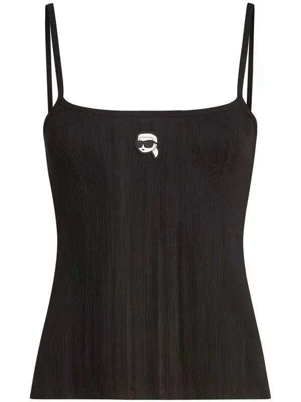 Karl Lagerfeld Logo Patch Spaghetti Strap Top - Black