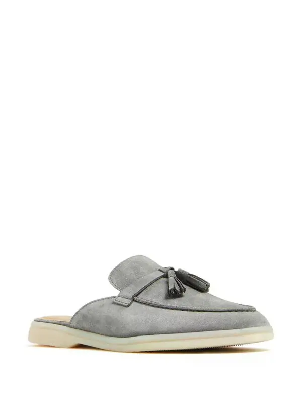 SCAROSSO Lucrezia Suede Mules With Tassel Detail - Grey