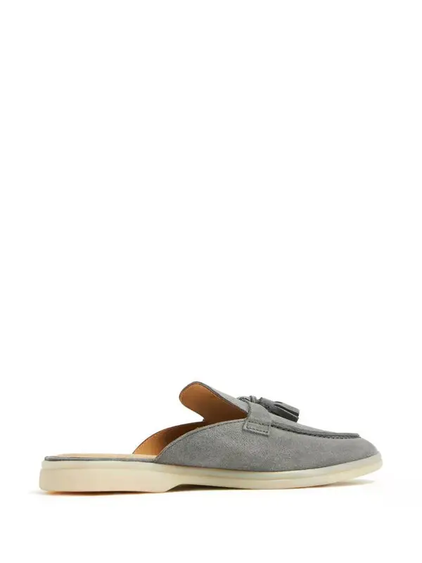 SCAROSSO Lucrezia Suede Mules With Tassel Detail - Grey