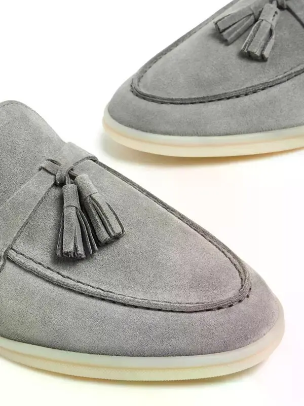 SCAROSSO Lucrezia Suede Mules With Tassel Detail - Grey