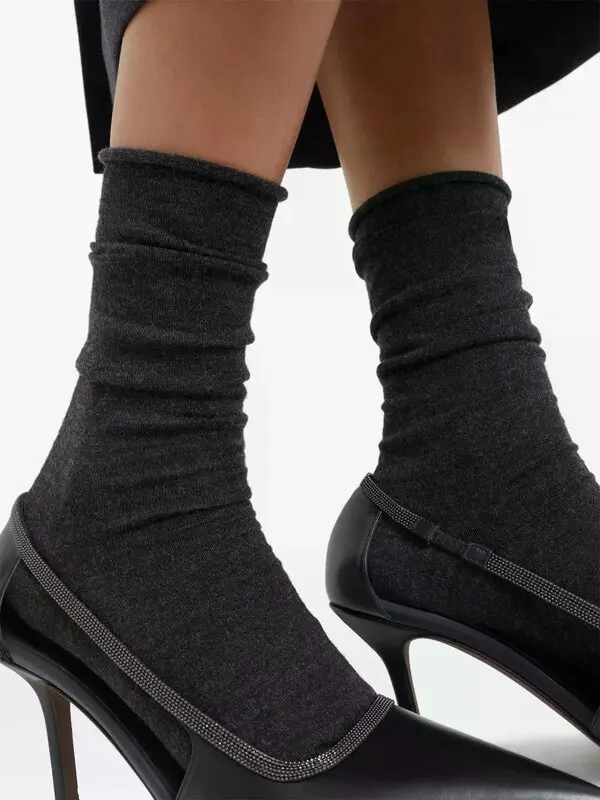 Brunello Cucinelli Virgin Wool Blend Calf Socks - Black
