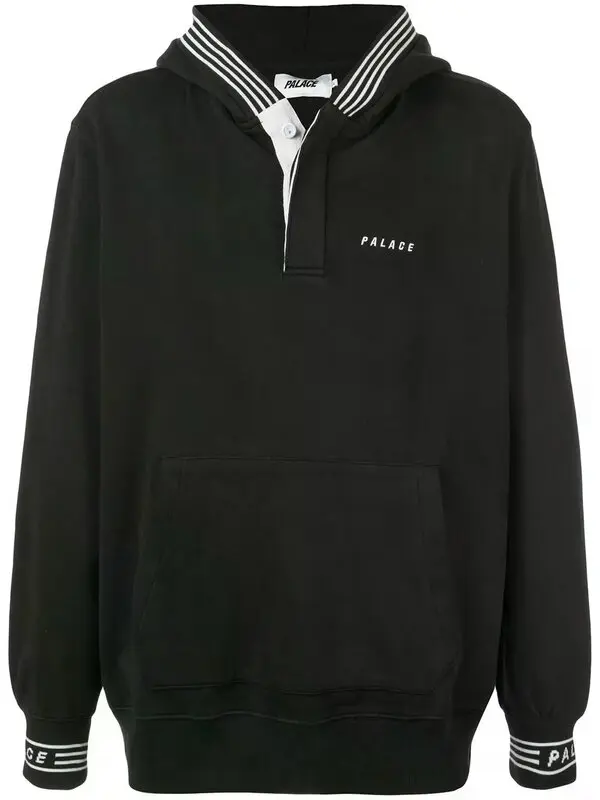 PALACE P-rib Hoodie With Striped Trim - Black
