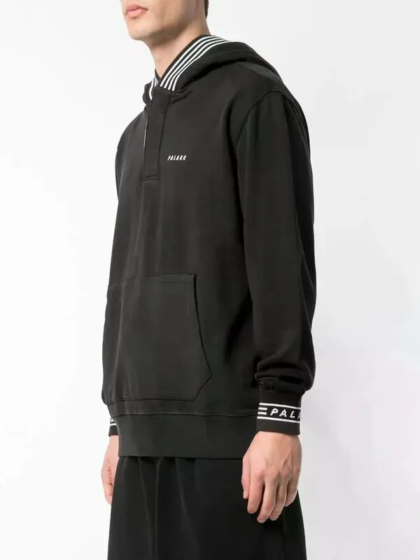 PALACE P-rib Hoodie With Striped Trim - Black
