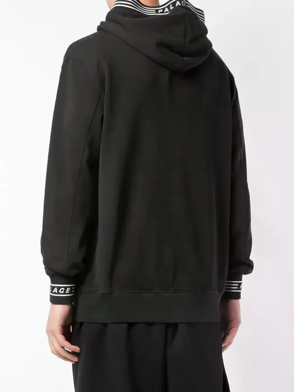 PALACE P-rib Hoodie With Striped Trim - Black