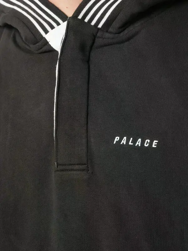 PALACE P-rib Hoodie With Striped Trim - Black
