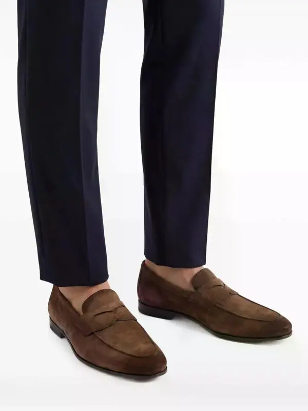 Santoni Penny-slot Suede Loafers - Brown