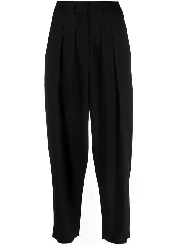 FRAME Pleated High-waisted Cropped Trousers - Black
