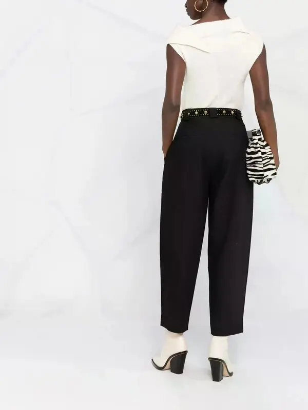 FRAME Pleated High-waisted Cropped Trousers