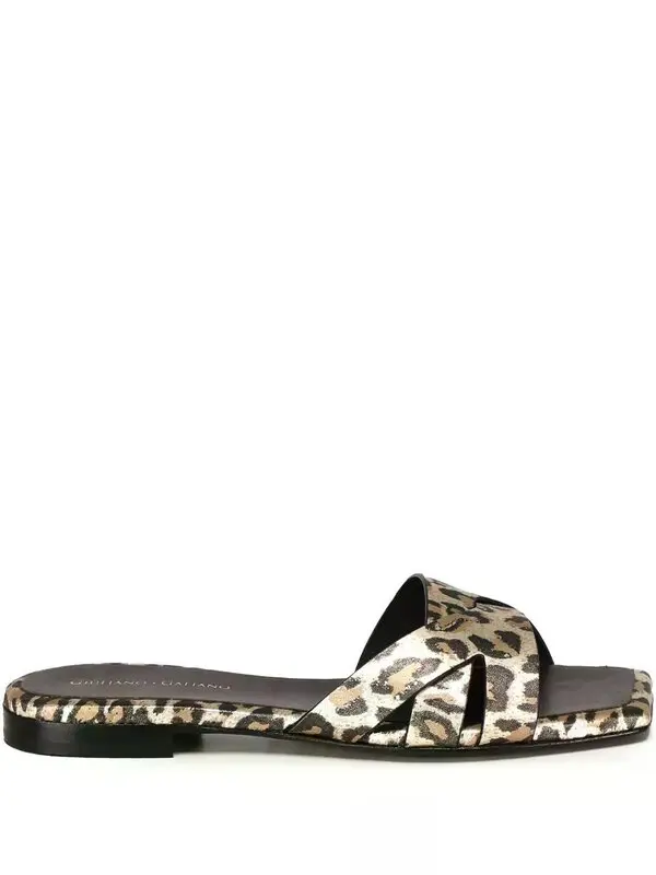 GIULIANO GALIANO Leopard Print Leather Slides - Neutrals