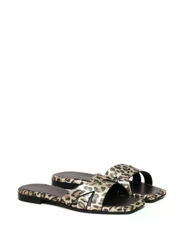 GIULIANO GALIANO Leopard Print Leather Slides - Neutrals