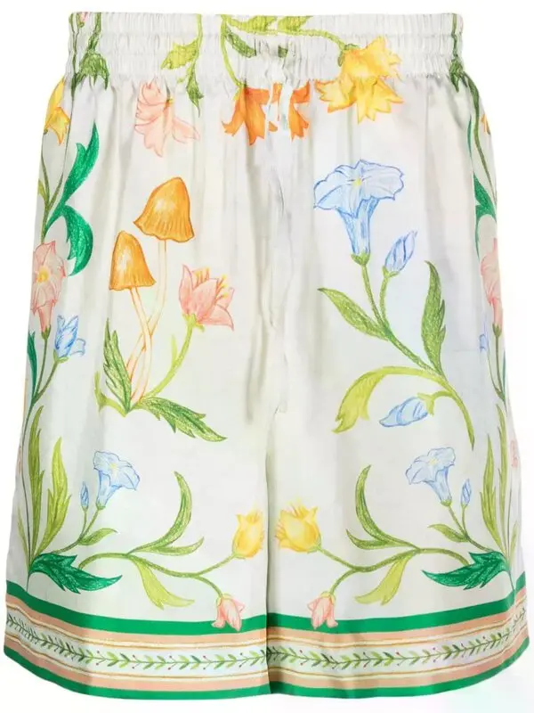 Casablanca L'arche Fleurie Silk Shorts - White