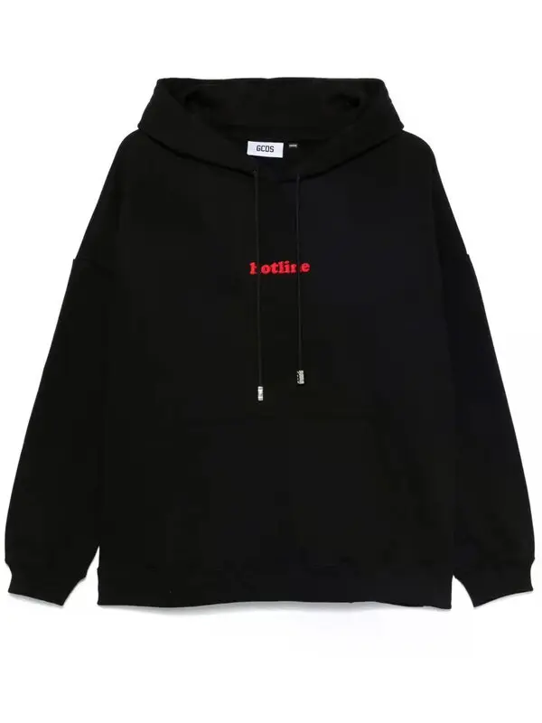 Gcds Hotline Embroidered Cotton Hoodie - Black