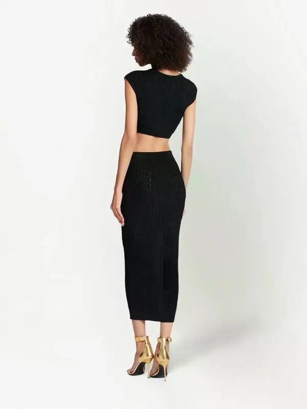 Balmain Ribbed Knit Pencil Skirt With Faux Pocket Detail