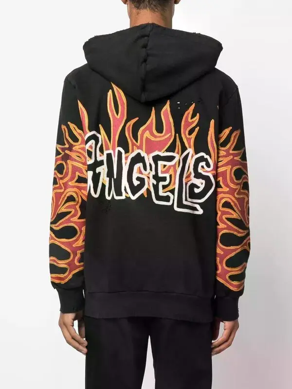 Palm Angels Flame Print Cotton Hoodie